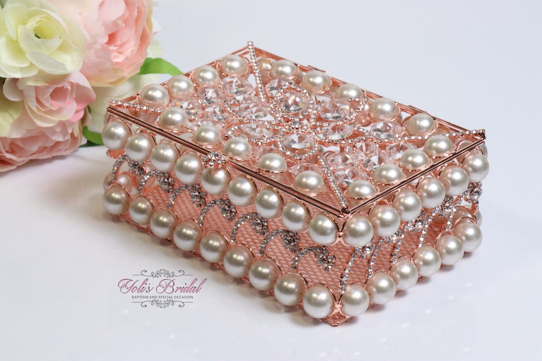 Rose Gold Beautiful Wedding Box, Lasso Box, Crystal Box, Treasure Chest ...