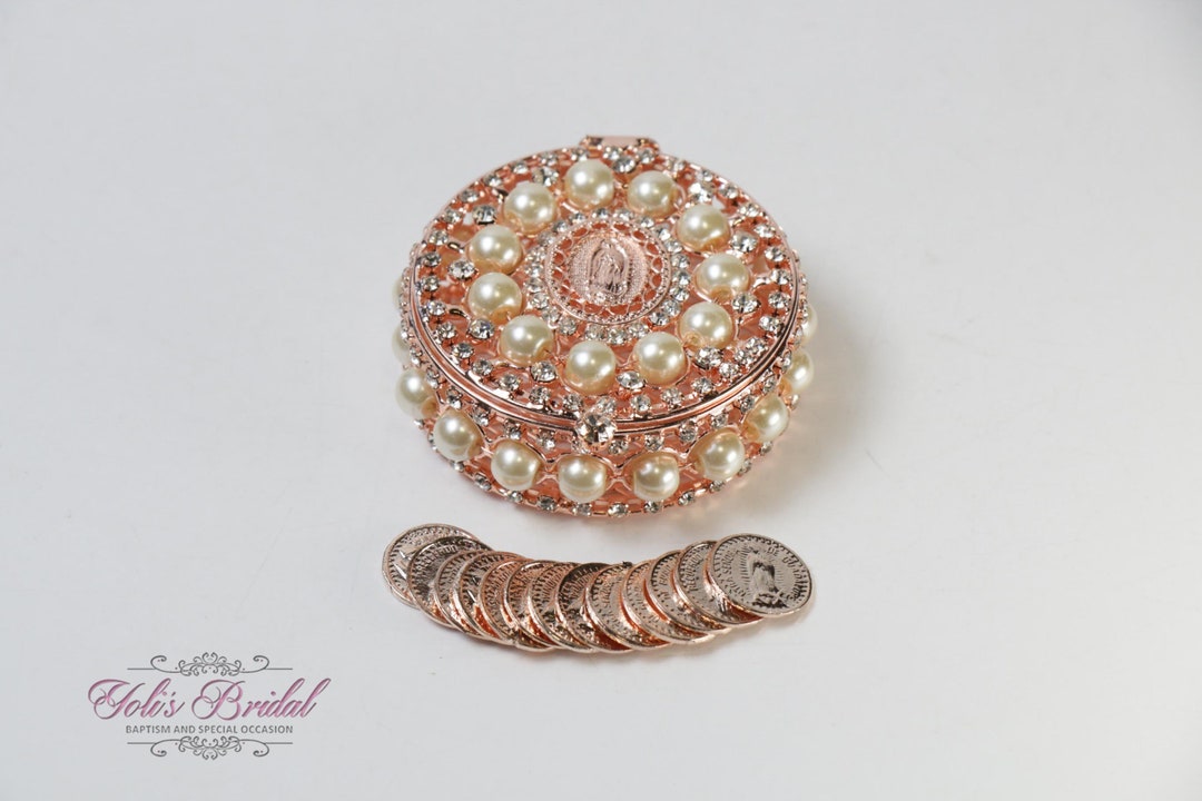 FAST SHIPPING!! Beautiful Rose Gold Our Lady of Guadalupe Arras Set ...