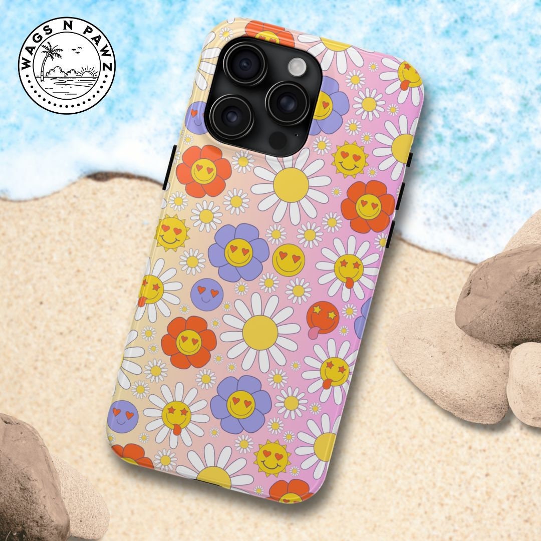 Personalized Floral Phone Case, Smiley Face Cell Phone Case, Tough ...