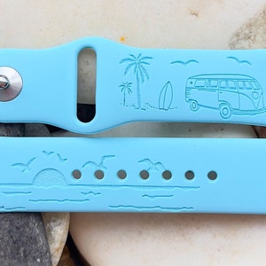 Ocean Surfing and Wave Silicone Laser Engraved Watch Band Sunrise Watch ...