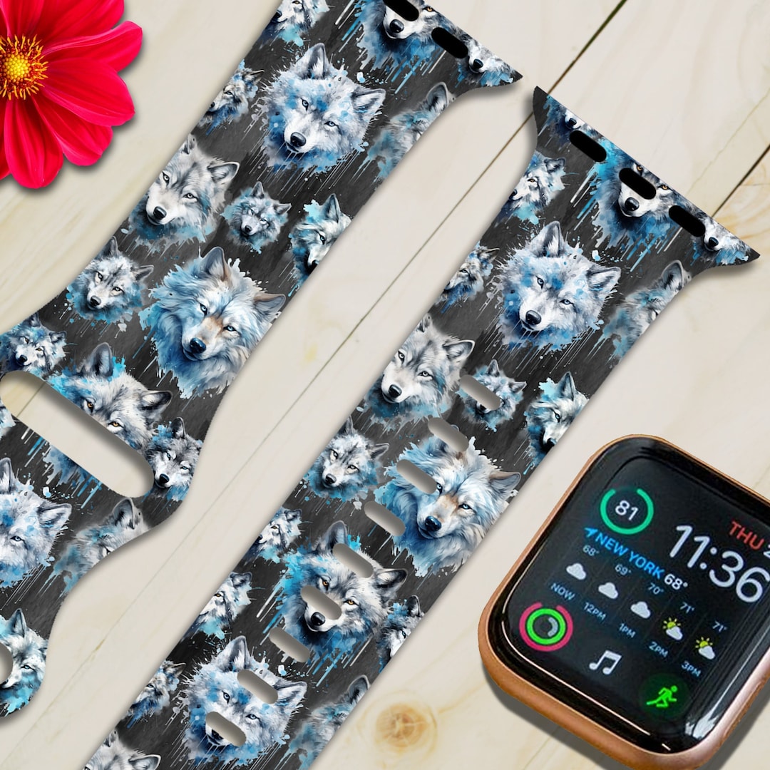 Silver Wolf Watch Band, Wolves Watch Strap, UV Printed Band ...