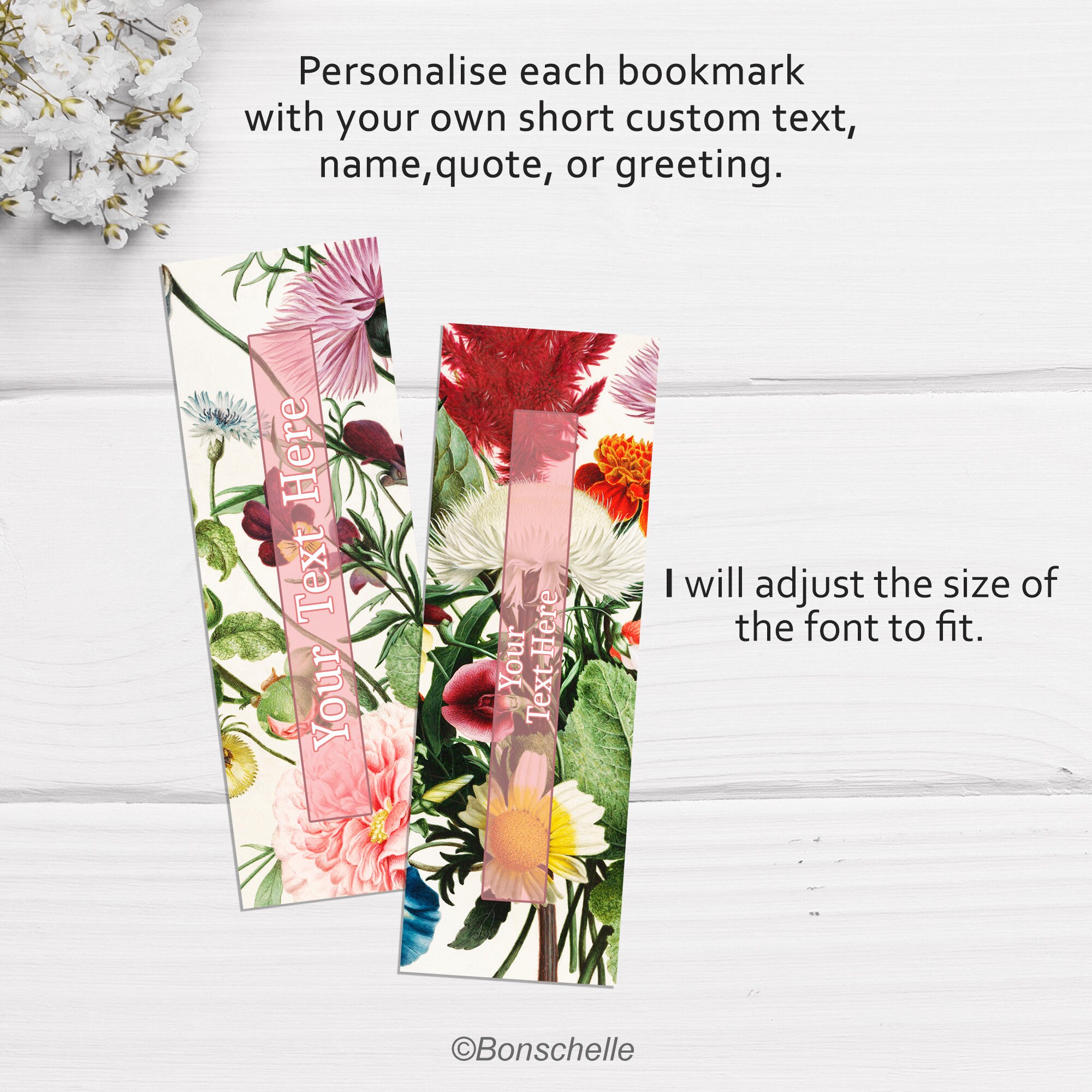 Personalised Floral Bookmarks Printable Flower Bookmarks - Etsy