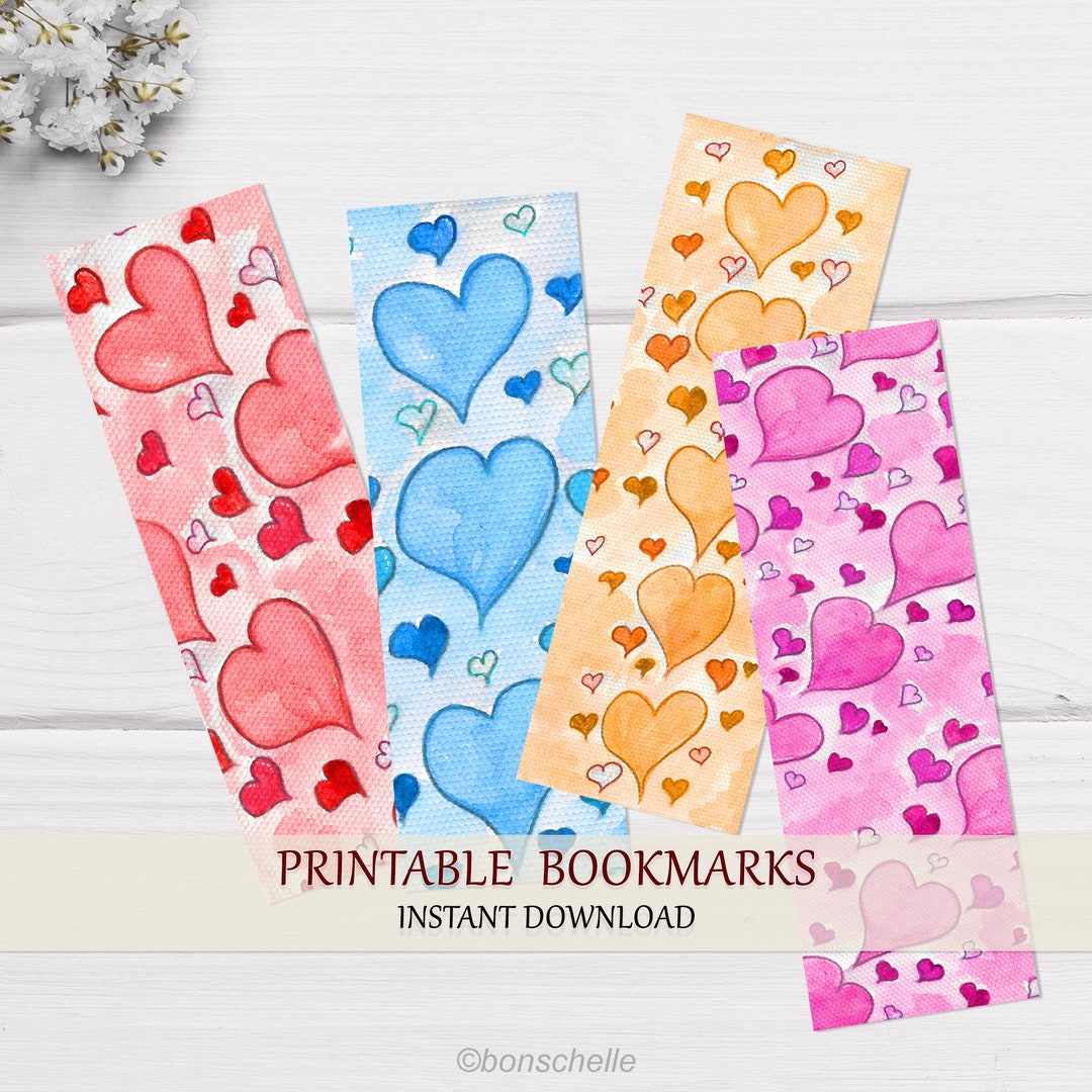 Printable Heart Bookmarks Cute Colourful Hearts Digital - Etsy
