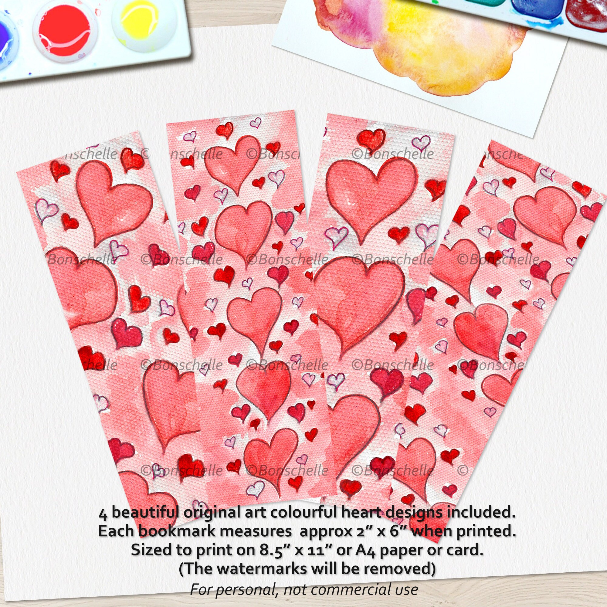 Red Love Hearts Printable Bookmarks Cute Digital Download - Etsy