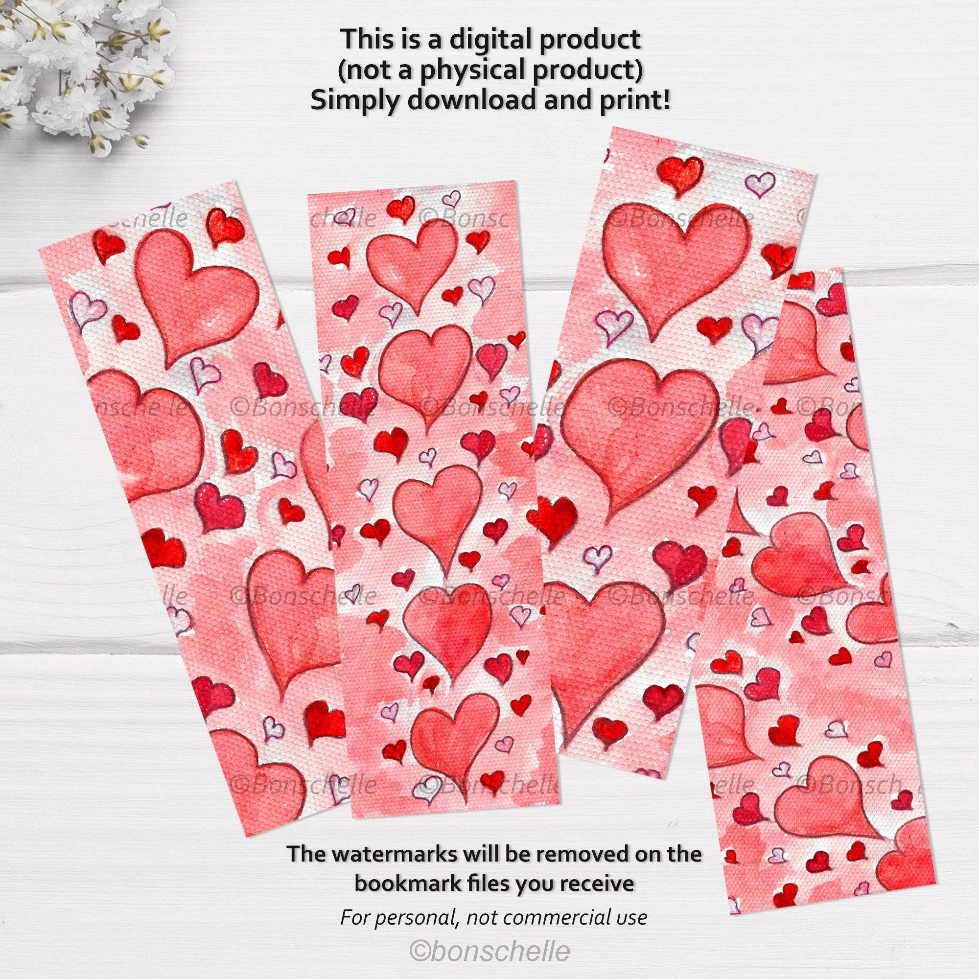 Red Love Hearts Printable Bookmarks Cute Digital Download - Etsy