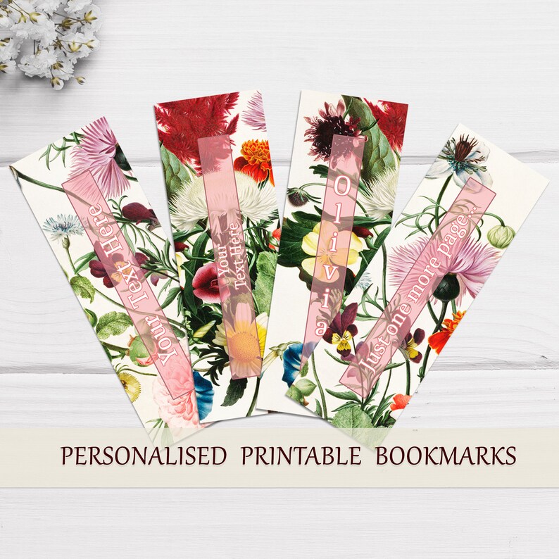 Personalised Floral Bookmarks Printable Flower Bookmarks - Etsy
