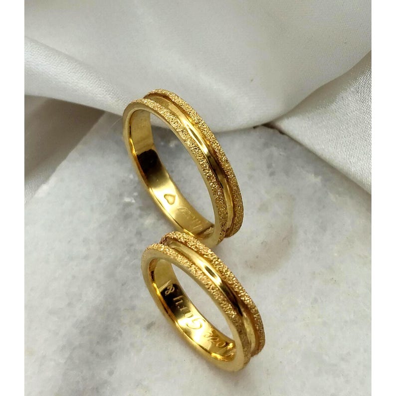 Wedding Ring Set, 24K Gold His and Hers Band Set, Textured Wedding ...