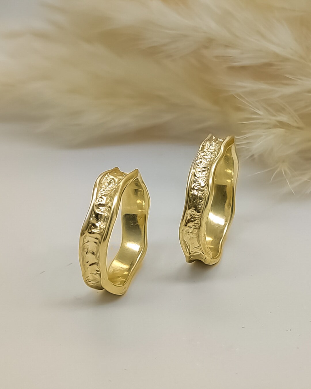 Custom Engraved Gold Wedding Bands - Hand-hammered His & Hers Rings ...