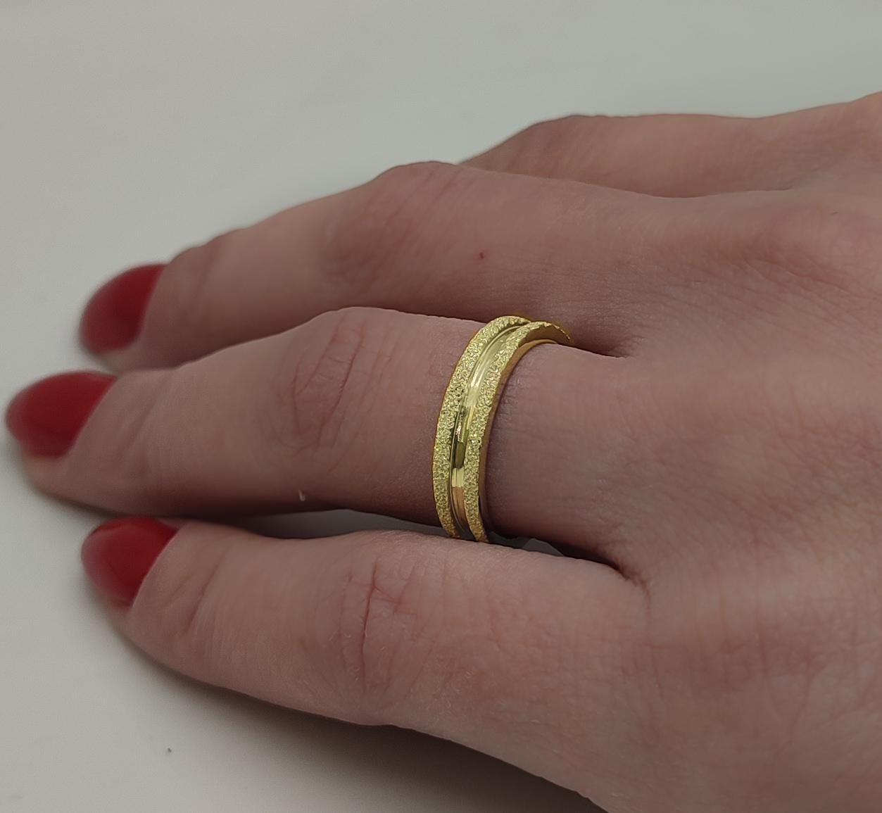 Wedding Ring Set, 24K Gold His and Hers Band Set, Textured Wedding ...