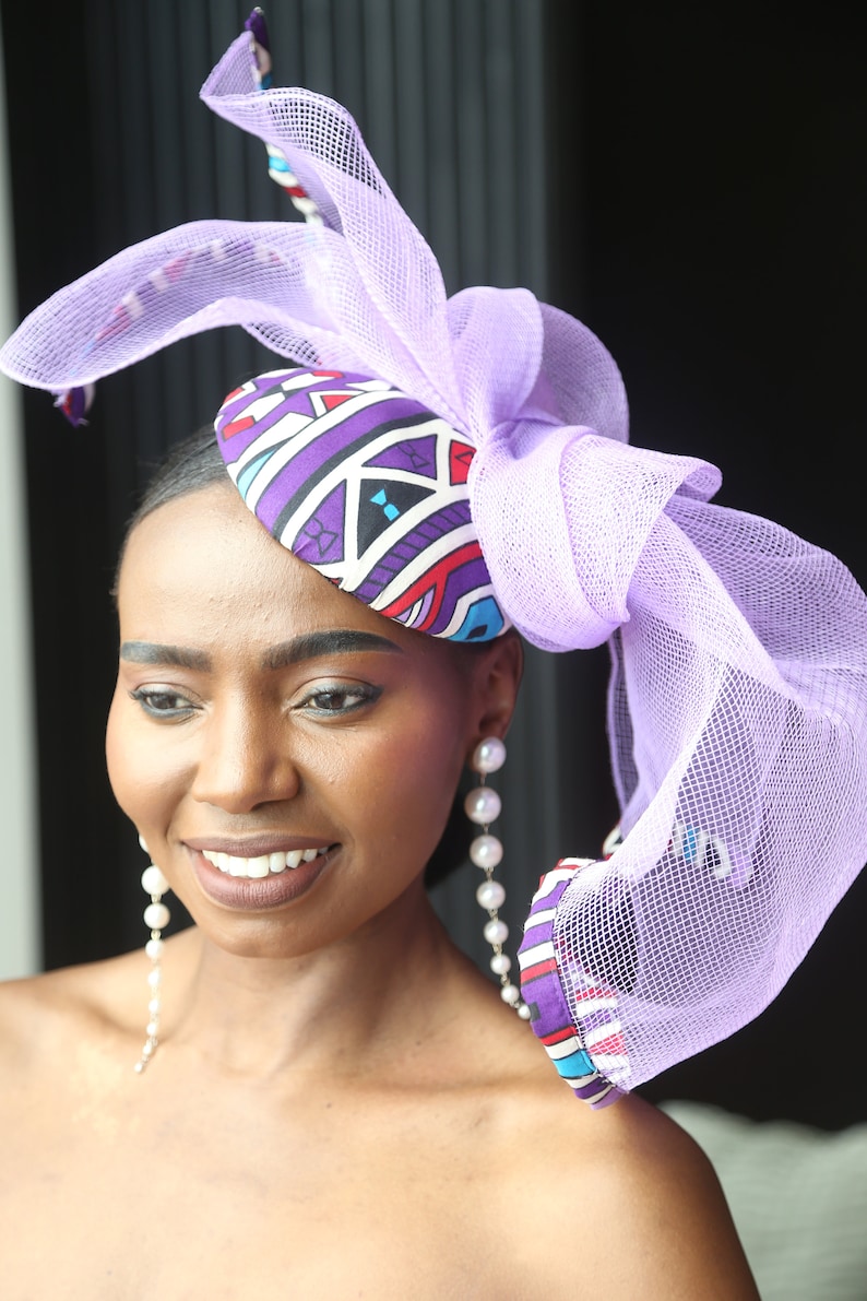 Lilac African Zulu Print Fascinator by Tayameaca – Handmade Headpiece ...