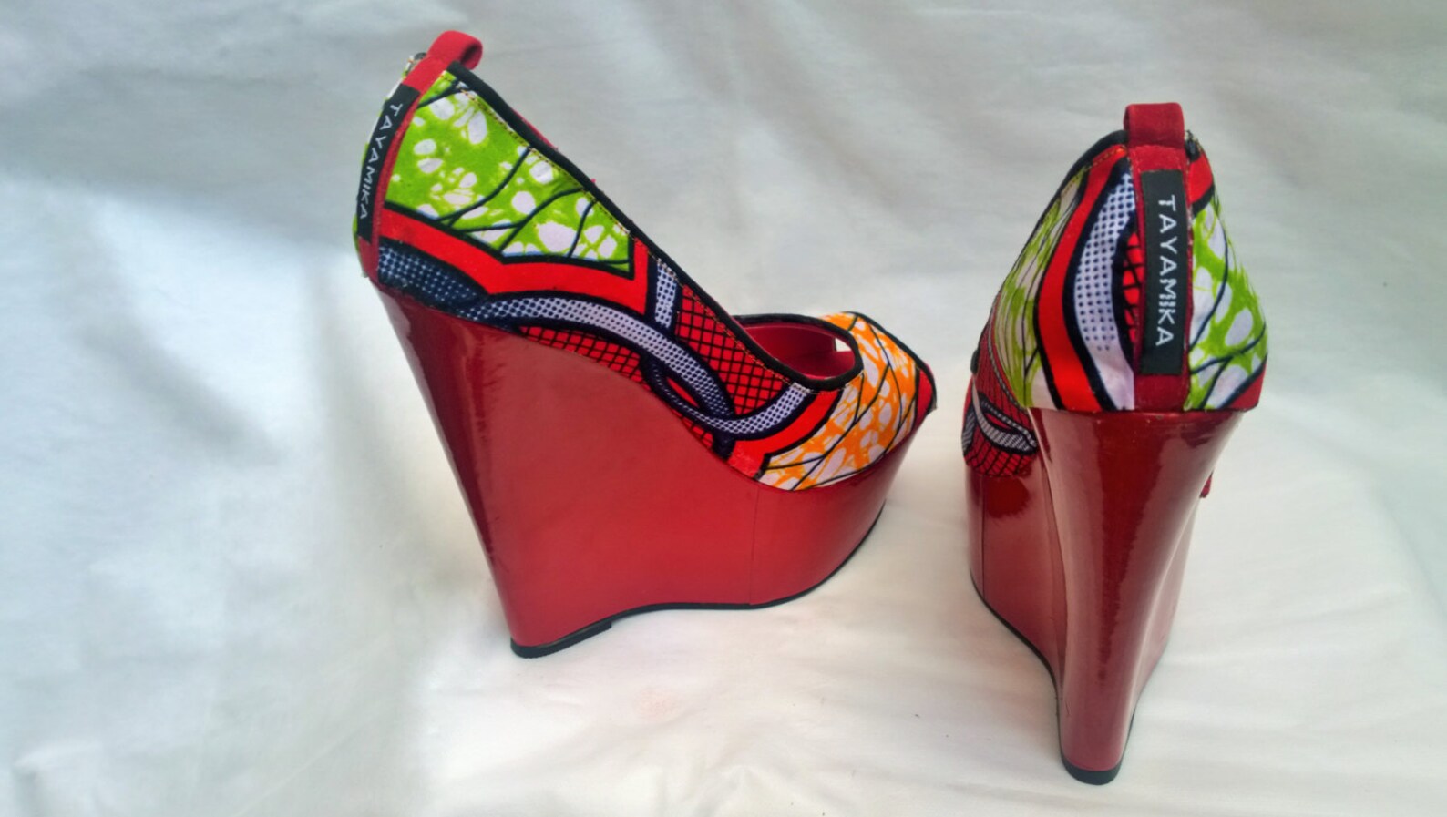 Red African Print Shoes Ankara Fabric Covered Shoes Red Wedge Heels ...