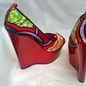 Red African Print Shoes Ankara Fabric Covered Shoes Red Wedge Heels ...