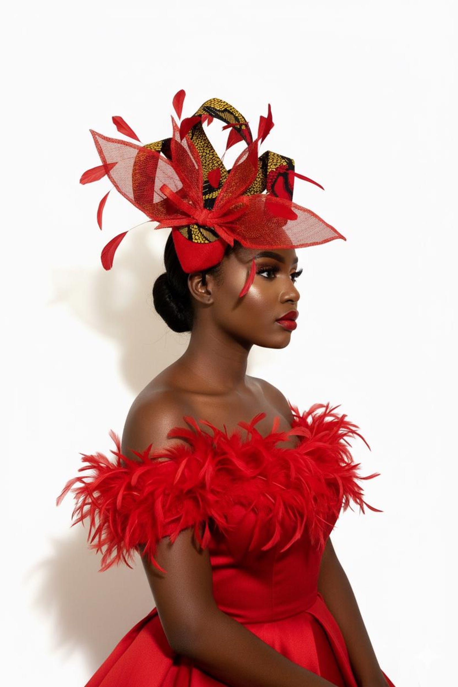 African Print Feather Fascinator: Red Occasion Headpiece - Etsy