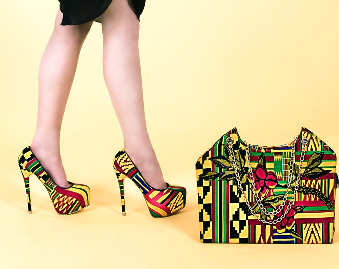 African Print Shoesafrican Print High Heels UK Size 6 Kente - Etsy