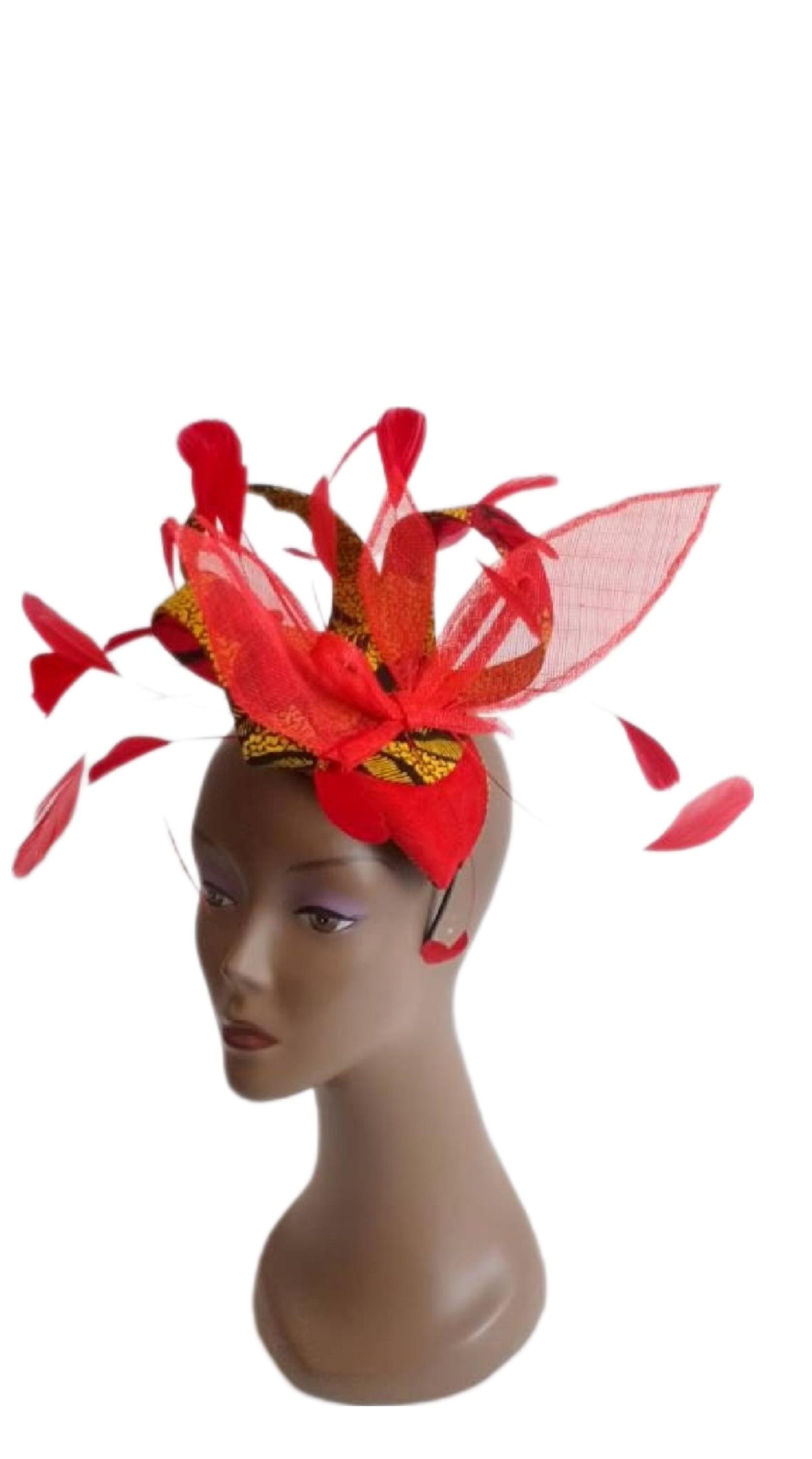 African Print Feather Fascinator: Red Occasion Headpiece - Etsy