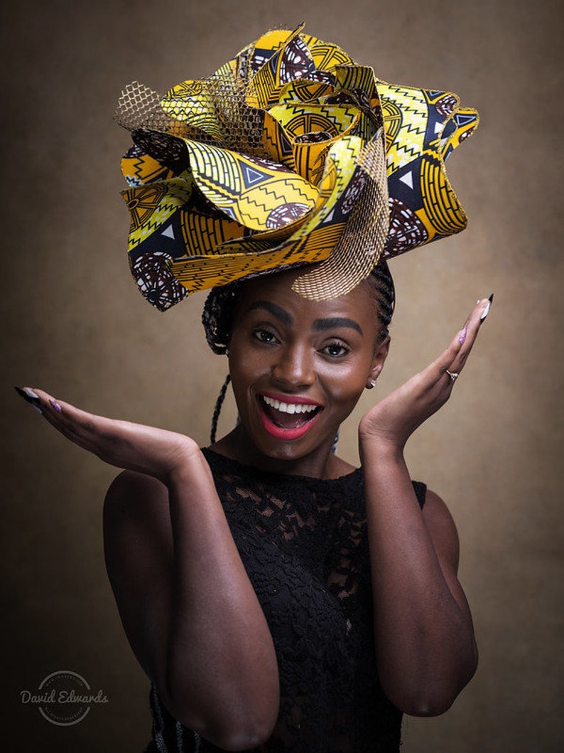 African Print Yellow Rose Fascinator – Ankara Headpiece & Hair ...