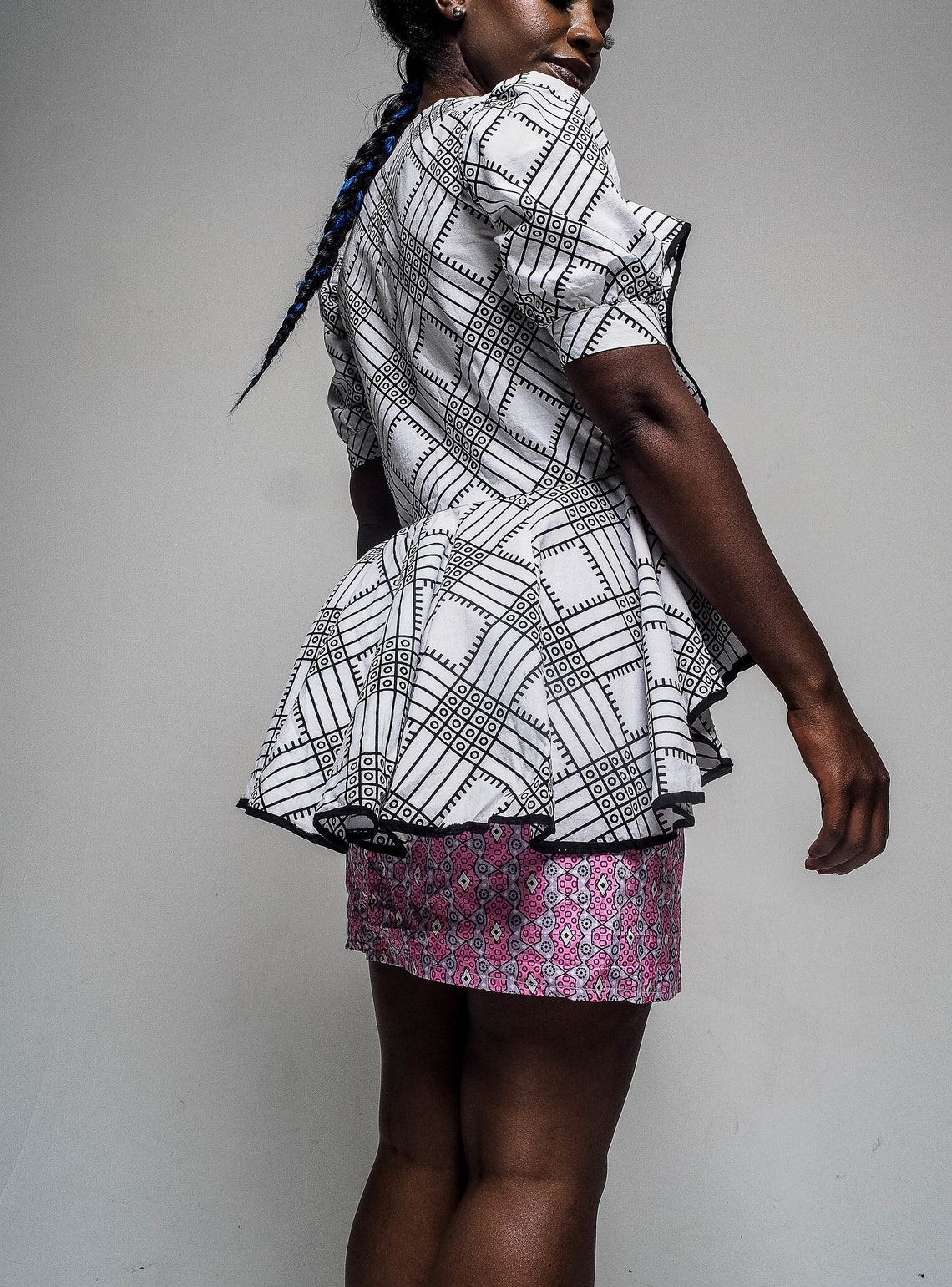 African Print Asymmetrical Ruffle Blouse Only Ankara Print Black and ...
