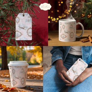 Winter Toile: Pink Christmas Seamless Pattern Vintage Digital Paper ...