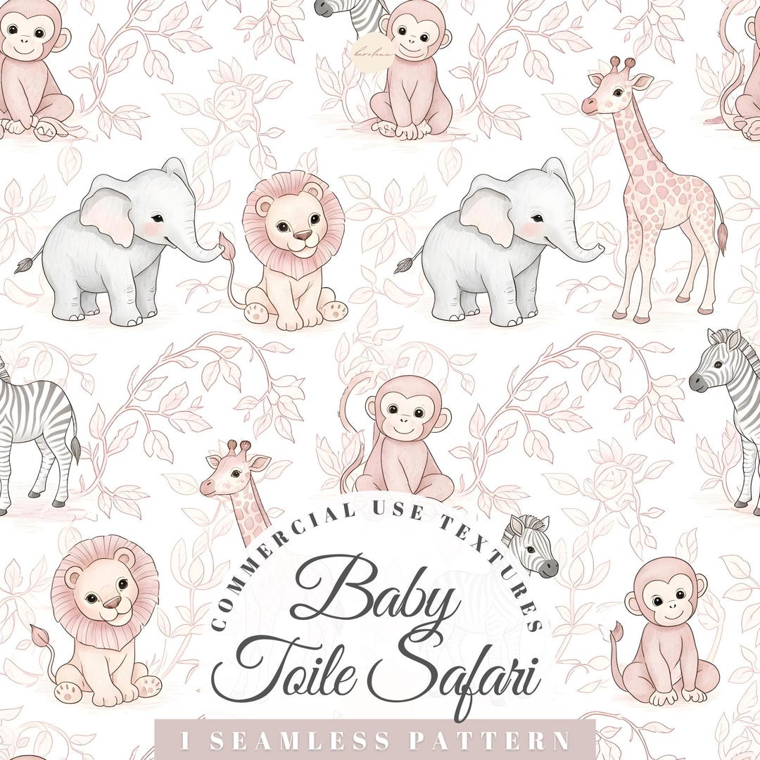 Baby Toile Safari: Pastel Neutral Seamless Pattern, Chinoiserie De Jouy ...