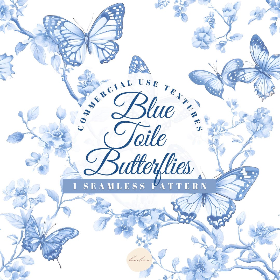 Butterflies Blue Toile De Jouy Chinoiserie Digital Paper Floral ...