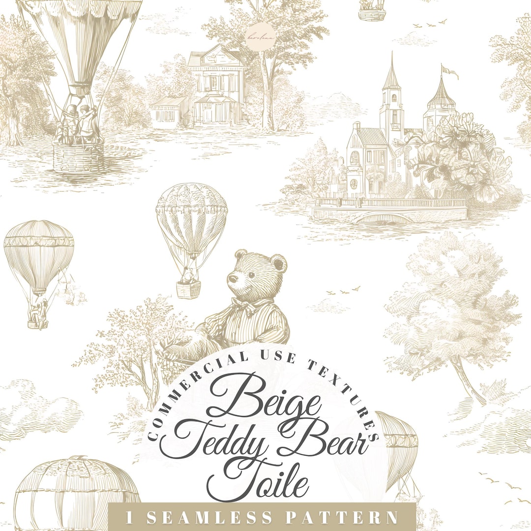 Beige Teddy Bear Toile: Vintage Seamless Nursery Pattern, Pastel ...