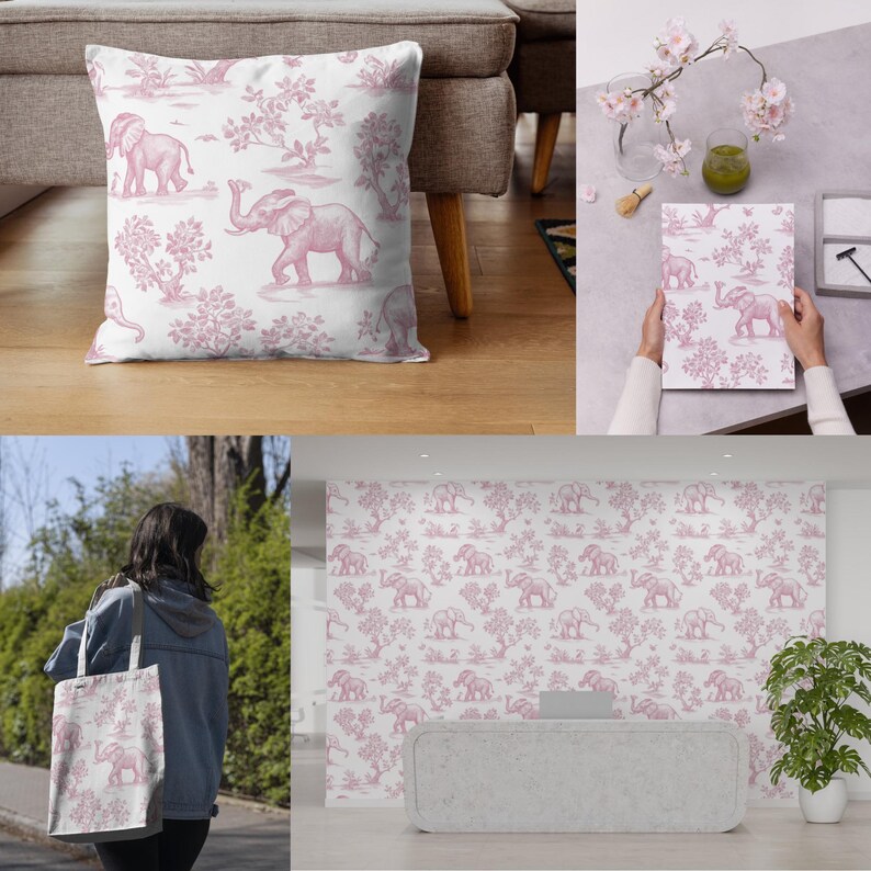 Pink Toile Safari De Jouy Digital Paper Chinoiserie Vintage French ...