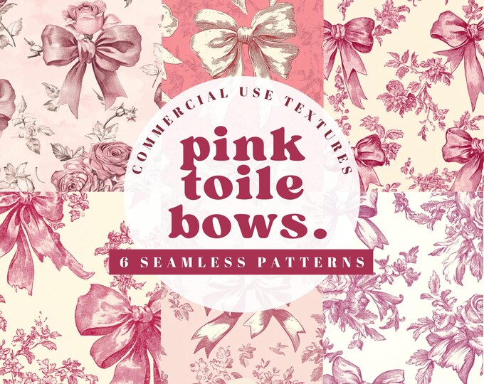 Vintage Pink Toile Bows Coquette Seamless Patterns Digital Paper ...