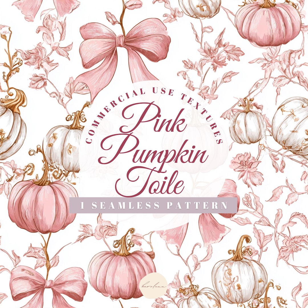 Pink Pumpkin Toile: Seamless Fall Pattern, Autumn Digital File ...