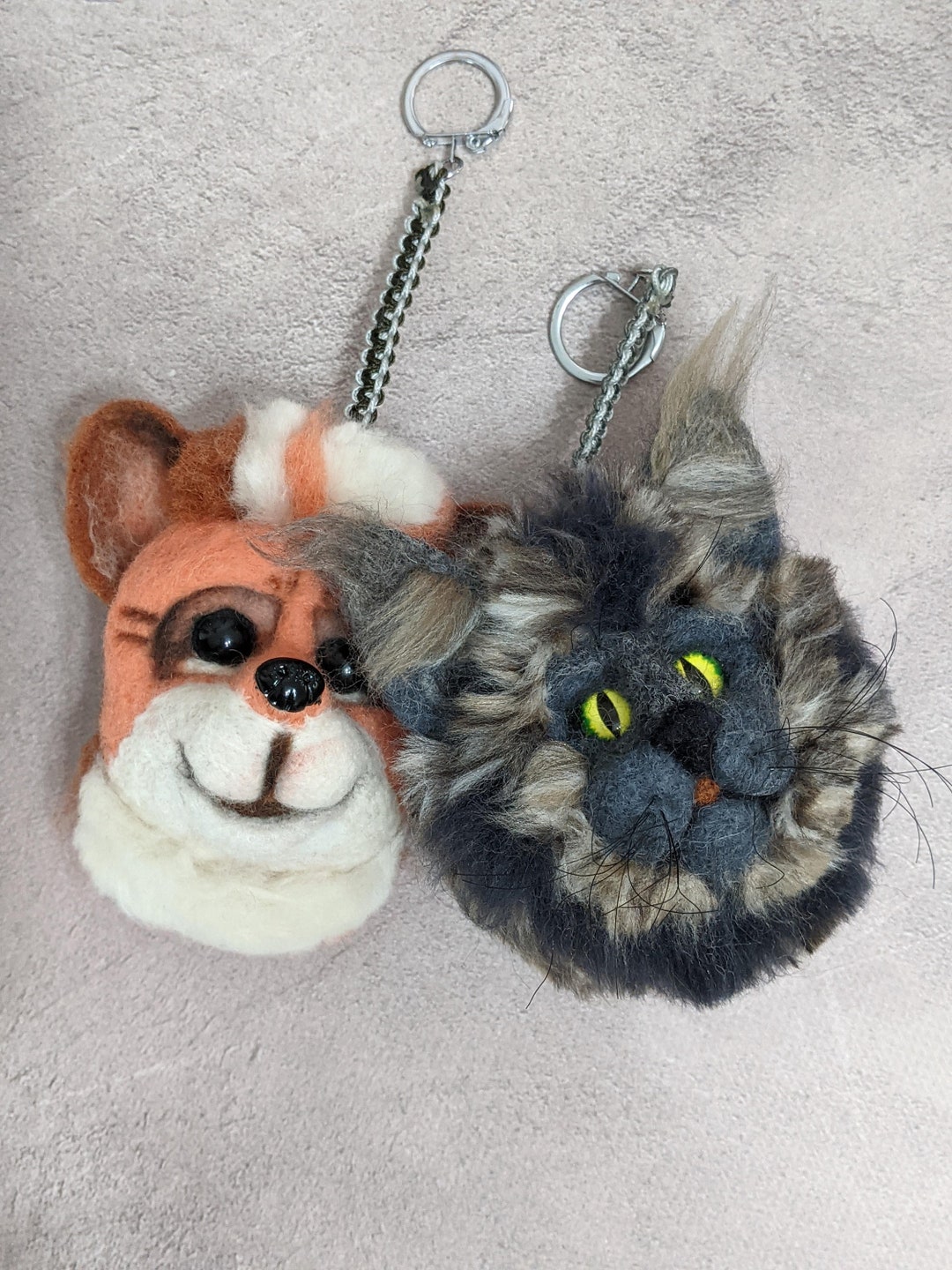 Felted Cat or Fox Keychain. Perfect as a Handmade Unique Gift for Him ...