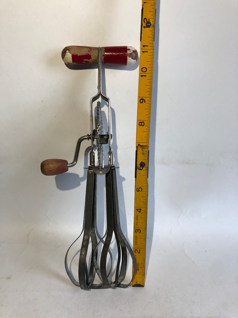 Vintage EKCO Hand Mixer Stainless Steel 1940s Red Handled Rotary Drive ...