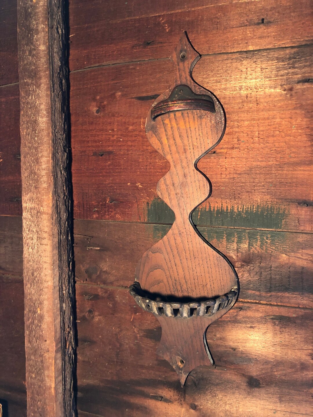 Antique Handmade Wooden Wall Display Cast Iron Shelf Primitive Rustic ...