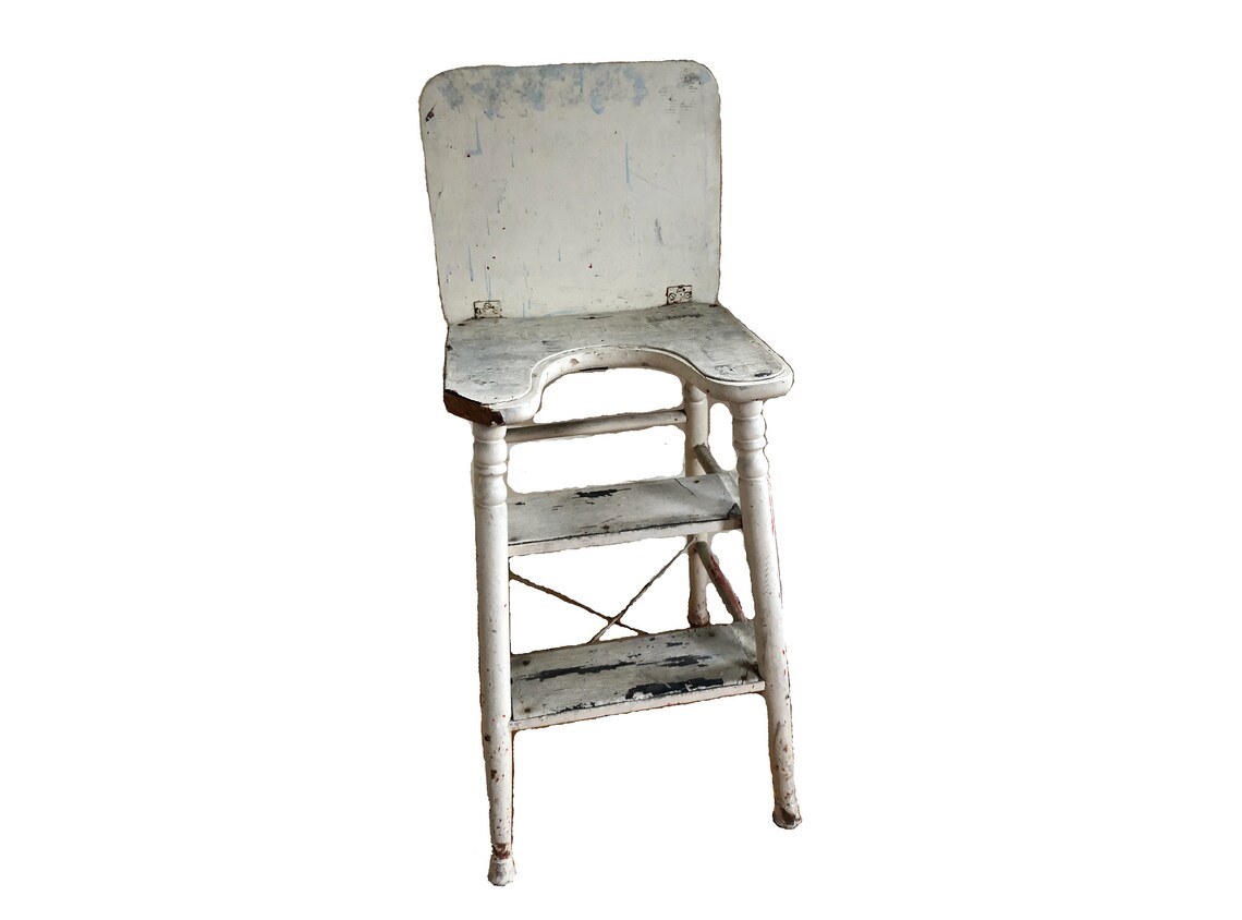 Vintage Wooden 2-step Stool Chair Offwhite Mid-century Better - Etsy