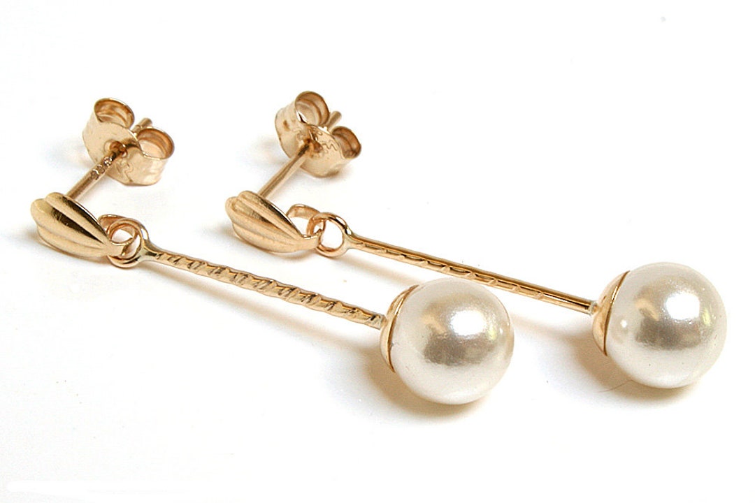 9ct Gold Pearl Earrings Ball Drop Made in UK Gift Boxed - Etsy UK