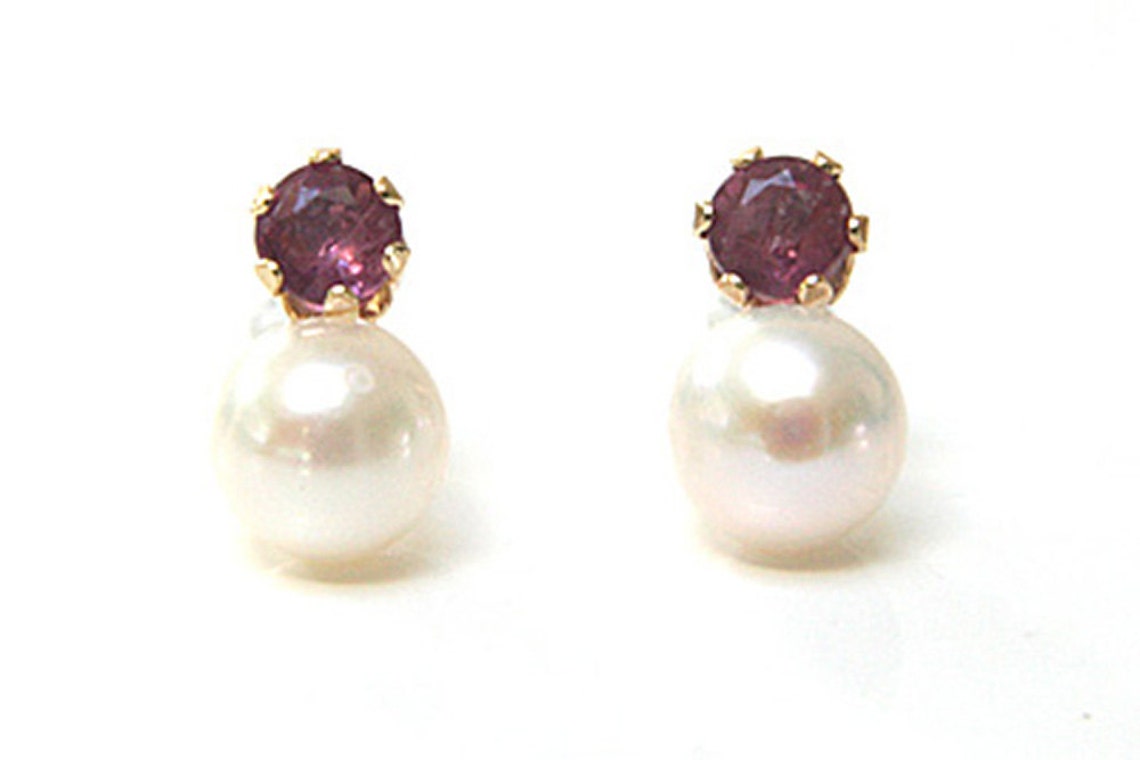 Solid 9ct Gold Cultured Pearl and Ruby Stud Earrings With FREE - Etsy UK