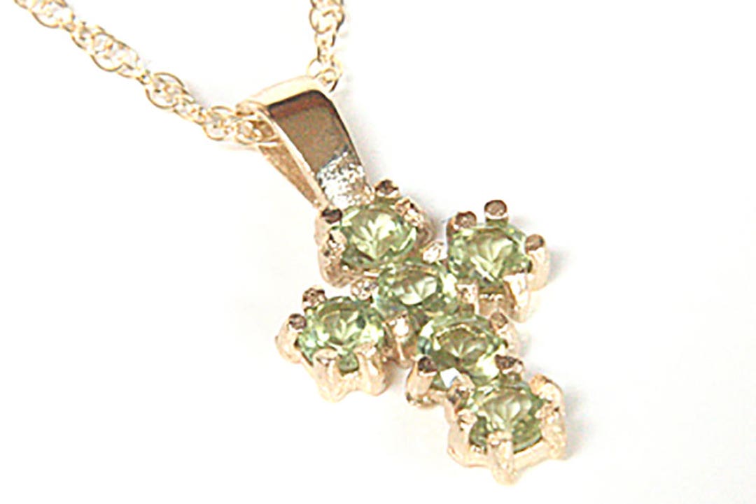 Solid 9ct Gold Peridot Cross Pendant Necklace and Chain With Free Gift ...