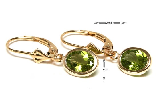 Solid 9ct Gold Peridot Oval Lever Back Drop Dangly Earrings With FREE Gift Box Etsy UK