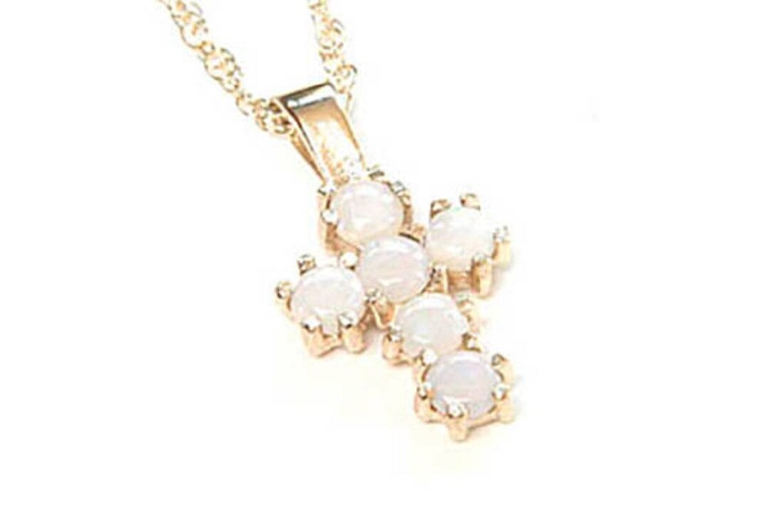 Solid 9ct Gold Opal Cross Pendant Necklace and Chain With FREE Gift Box ...