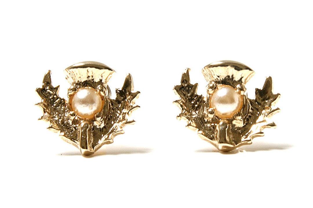 9ct Gold Pearl Scottish Thistle Stud Earrings With FREE Gift Box - Etsy