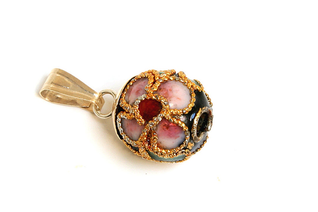 9ct Gold Black Enamel Ball Pendant Necklace No Chain Gift Boxed Made in ...