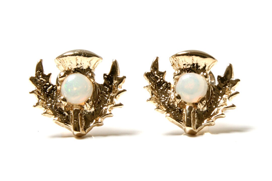 Solid 9ct Gold Opal Scottish Thistle Stud Earrings With FREE Gift Box ...