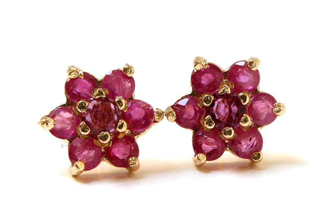 9ct Gold Ruby Cluster Studs Earrings With FREE Gift Box - Etsy