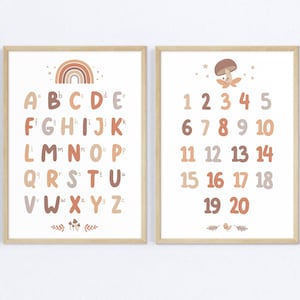 Boho Alphabet & Numbers Print Set, Neutral Nursery Wall Art, Montessori ...