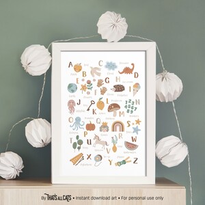 Whimsical Alphabeth Print, Montessori Alphabet Wall Art, Abc Nursery ...