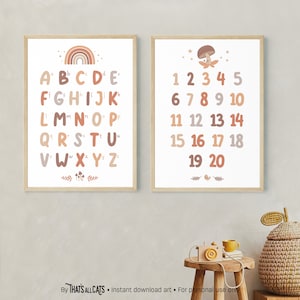 Boho Alphabet & Numbers Print Set, Neutral Nursery Decor (digital ...