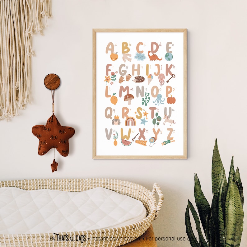 Cartel del alfabeto imprimible, impresión infantil abc, alfabeto boho ...