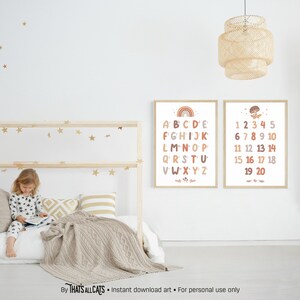 Boho Alphabet & Numbers Print Set, Neutral Nursery Decor (digital ...