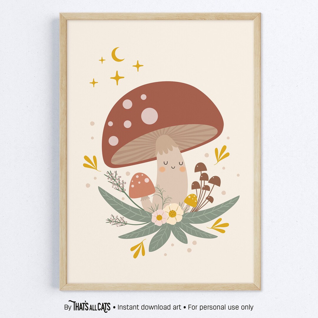 Mushroom Printable, Boho Print Nursery, Woodland Prints, Nursery Decor ...
