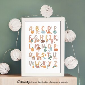 Alphabet Poster Printable, Abc Nursery Print, Boho Alphabet, Nursery ...