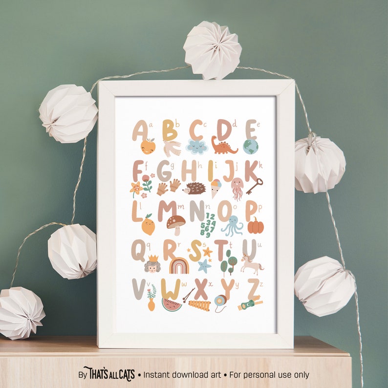 Cartel del alfabeto imprimible, impresión infantil abc, alfabeto boho ...