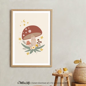 Mushroom Printable, Boho Print Nursery, Woodland Prints, Nursery Decor ...